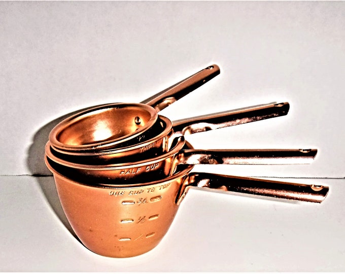 Vintage Measuring Cups Copper Tone Color Aluminum With Handles Set of 4 ...