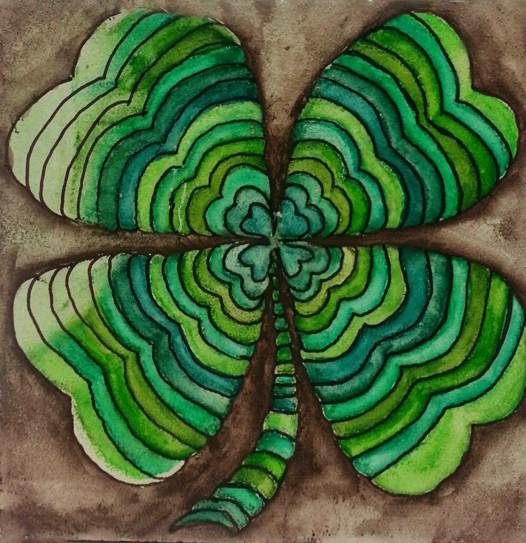 CARD Green Shamrock Four Leaf Clover Wall Art Print of Watercolor ...