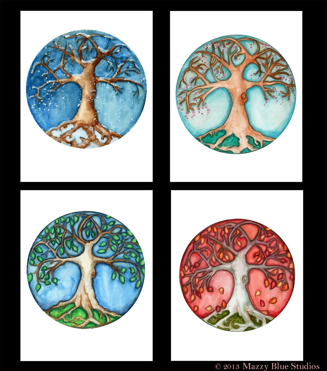 CARD Stationary Tree Art Set of 4 Notecards YOUR CHOICE - Etsy