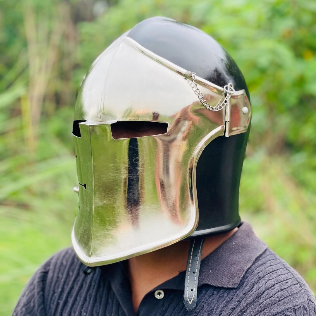 Blackened Steel Barbuta Helmet: 18g Medieval Visor, LARP Cosplay - Etsy