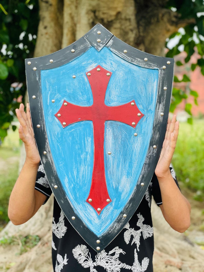 Templar Knight Shield: Red Cross Medieval Cosplay Shield - 17x27 Inches ...