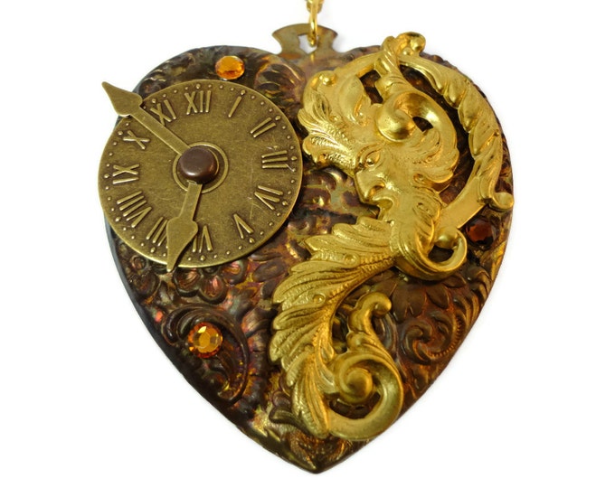 Steampunk Necklace Father Time Heart by Dr Brassy Steampunk - Etsy