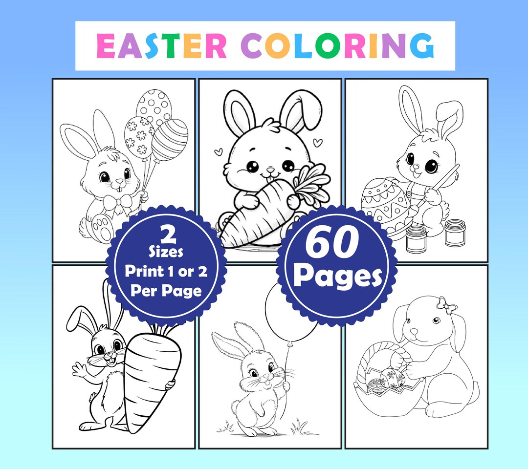 Easter Bunny Coloring Pages Bundle, Kids Printable PDF Activity Sheets ...