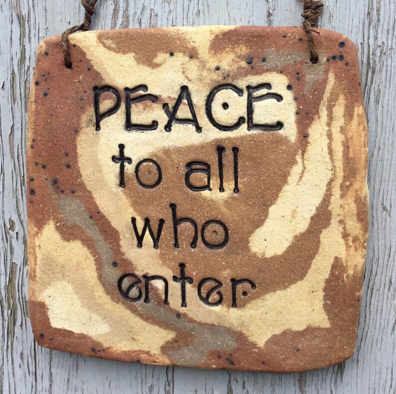 Peace to all who enter peace sign Welcome sign. Handmade | Etsy