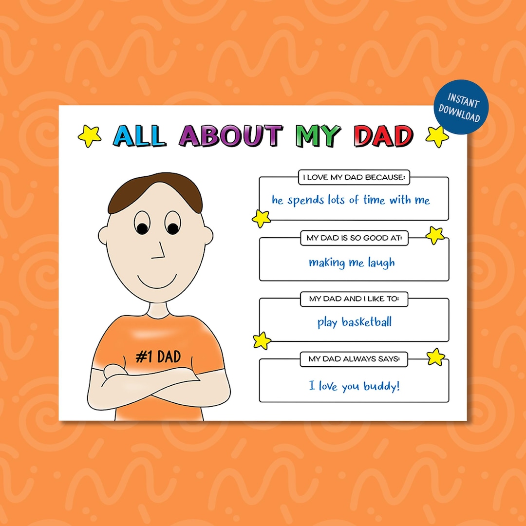 All About My Dad Card From Kids, Coloring Page for Father's Day Gift ...