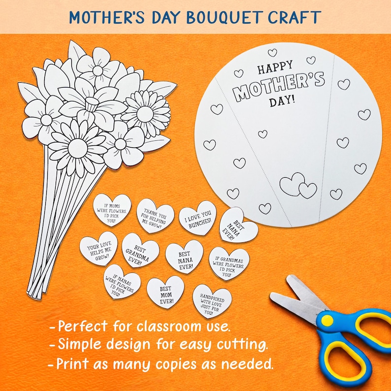 Paper Flower Bouquet, Mothers Day Card Coloring Pages (digital Download ...