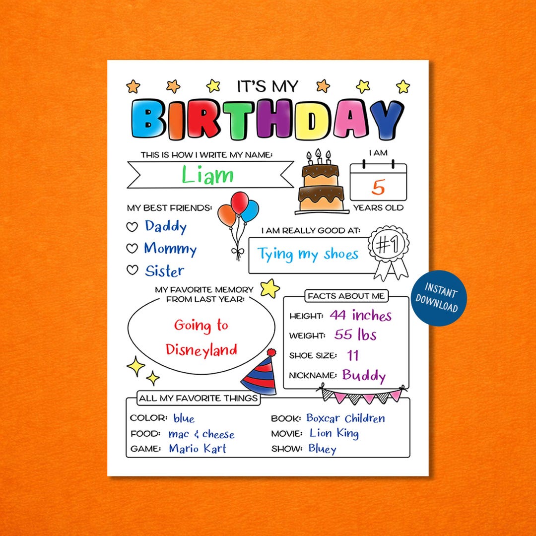 Kids Birthday Interview, Birthday Questionnaire, All About Me Birthday ...