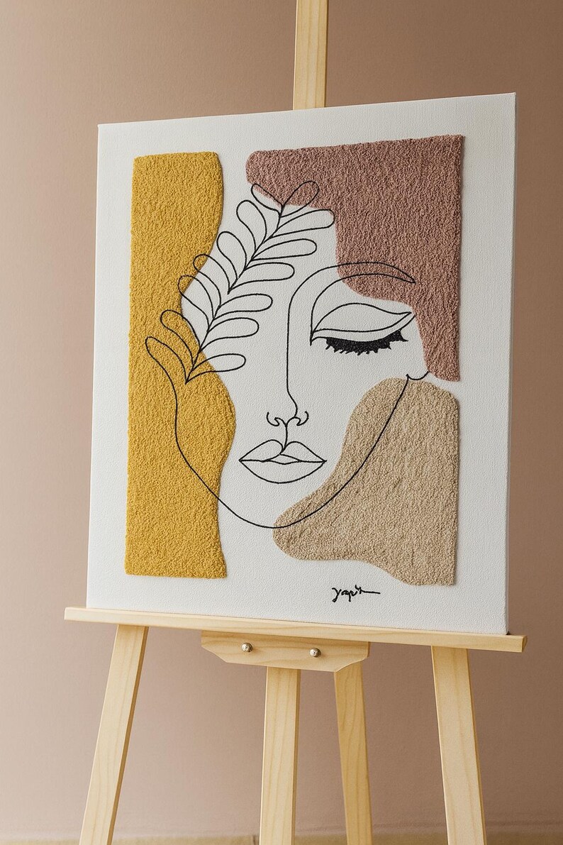 Punch Needle Wall Art, Abstract Face Decor, Textured Tufted Artwork ...