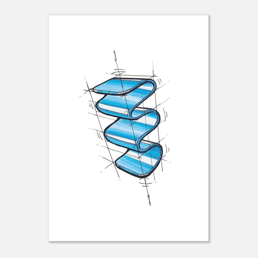 3D Form Study Art Print Poster | Reflective Blue Gradient Industrial ...