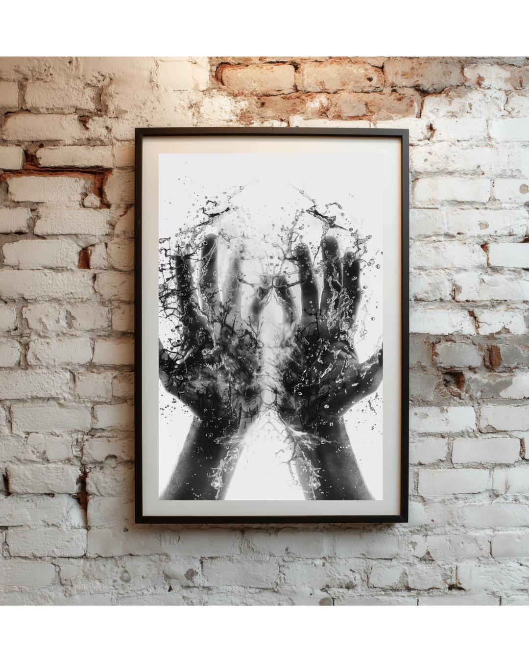 Abstract Hands Ink Splash Art Print – Black and White Surreal ...