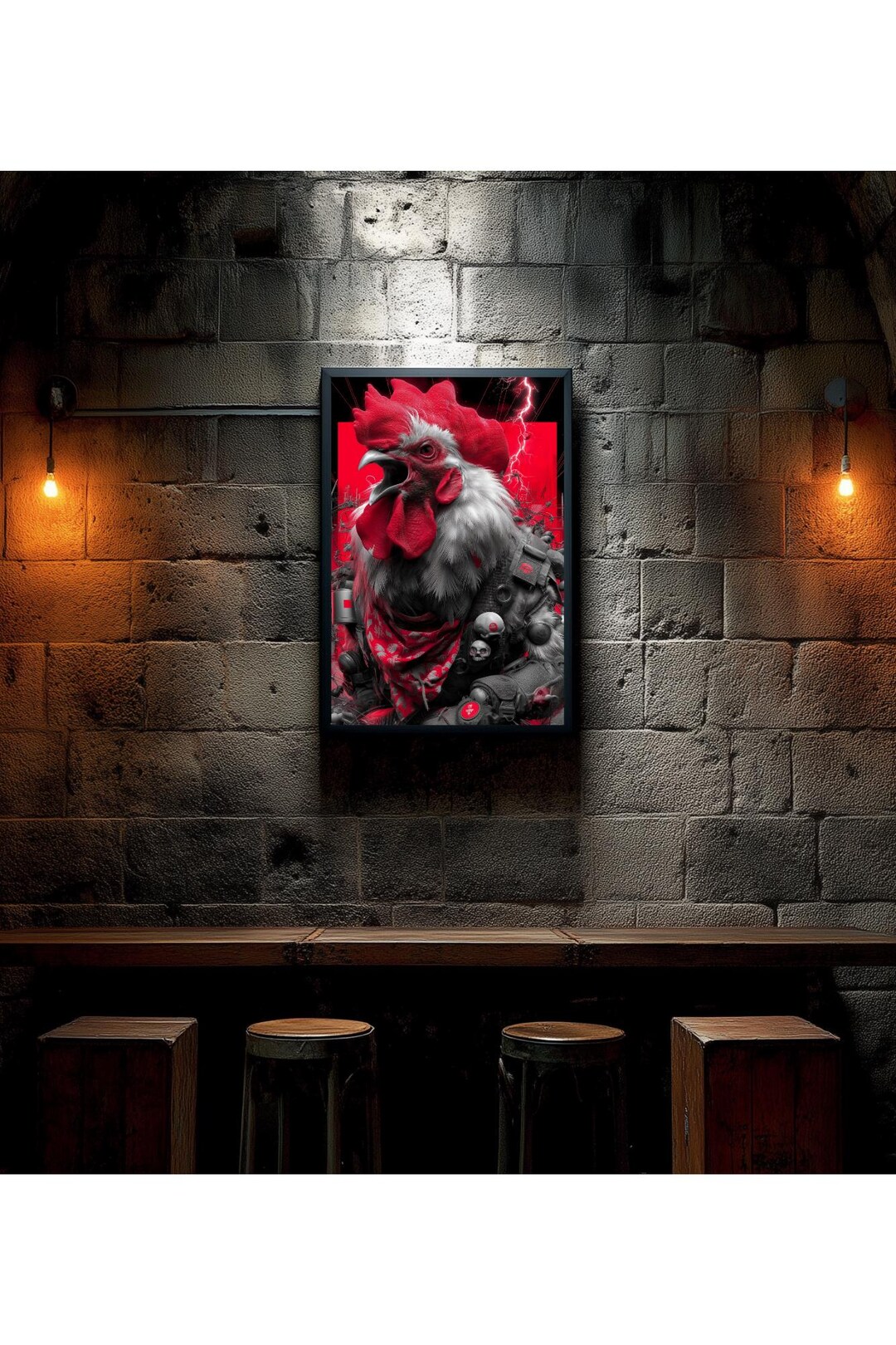 Polish War Rooster Art Print – Surreal Cyberpunk Chicken With Tactical ...