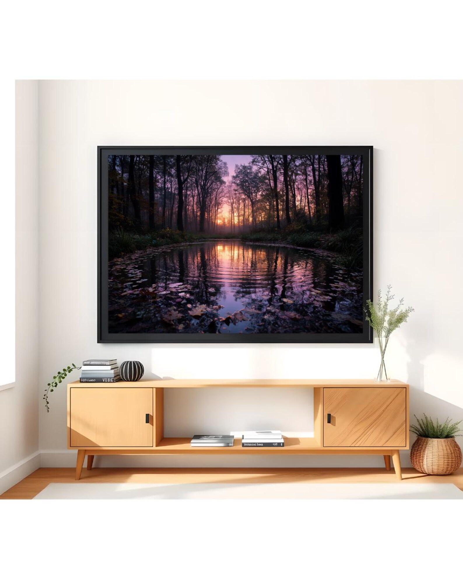 Forest Pond at Sunset 8K Digital Wall Art – Dreamy Autumn Reflections ...