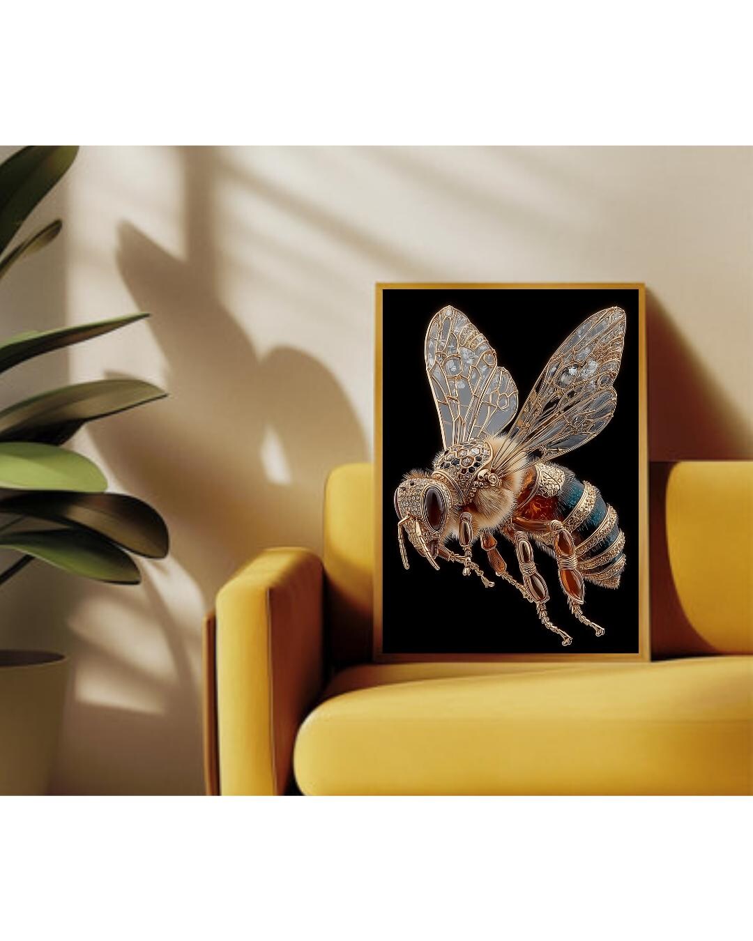 Golden Honeybee Wall Art – Luxurious Insect Print With Gem-like Wings ...
