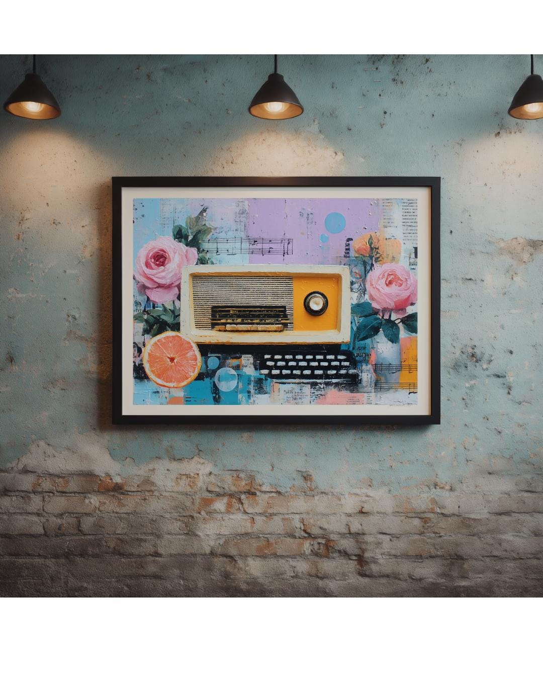 Vintage Radio Collage Wall Art – Retro Mixed Media Print With Roses ...