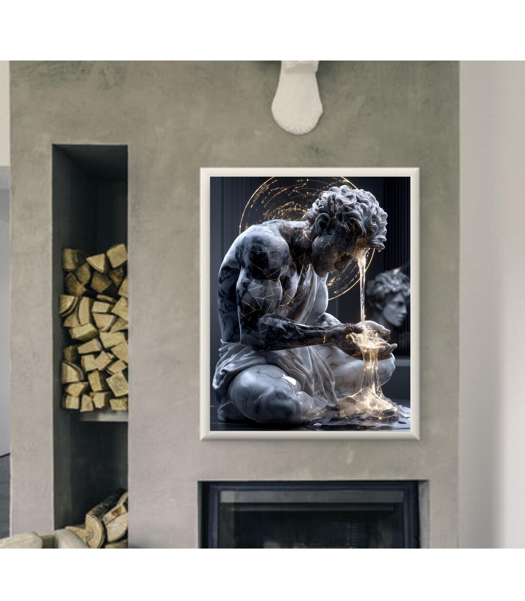Aquarius Zodiac Sculpture – 8K Marble Statue Pouring Light, Futuristic ...