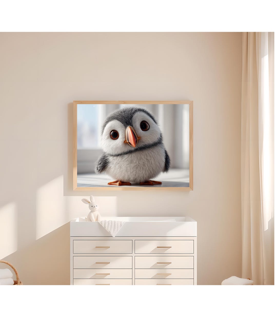 Pixar-style Baby Puffin Art Print – Adorable Round Seabird With Glossy ...