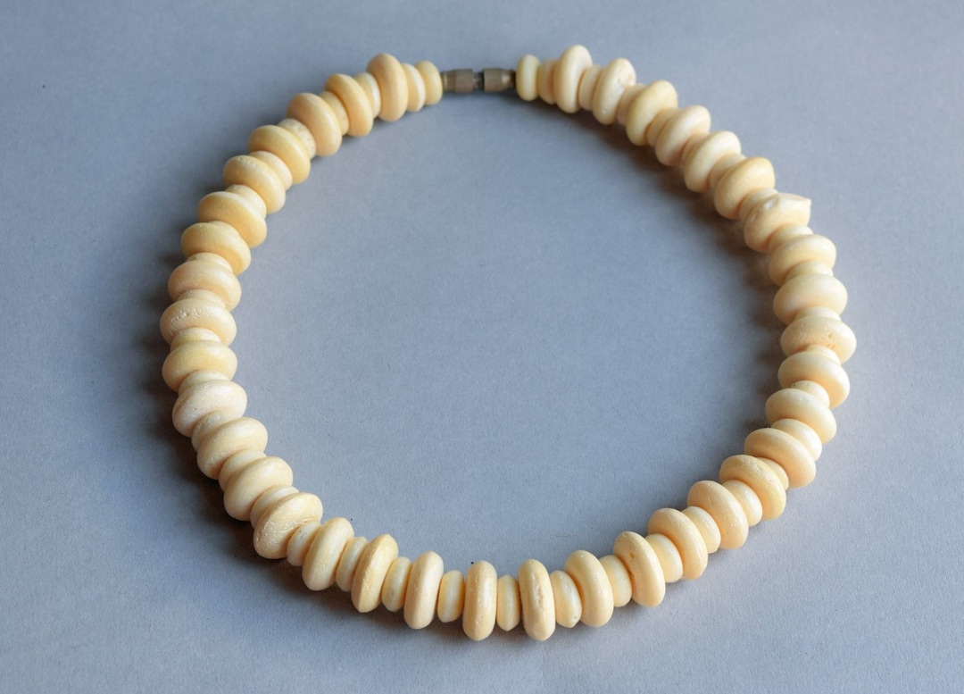 Vintage Bone Bead Necklace - Sculptural Bone Art Necklace - Carved ...