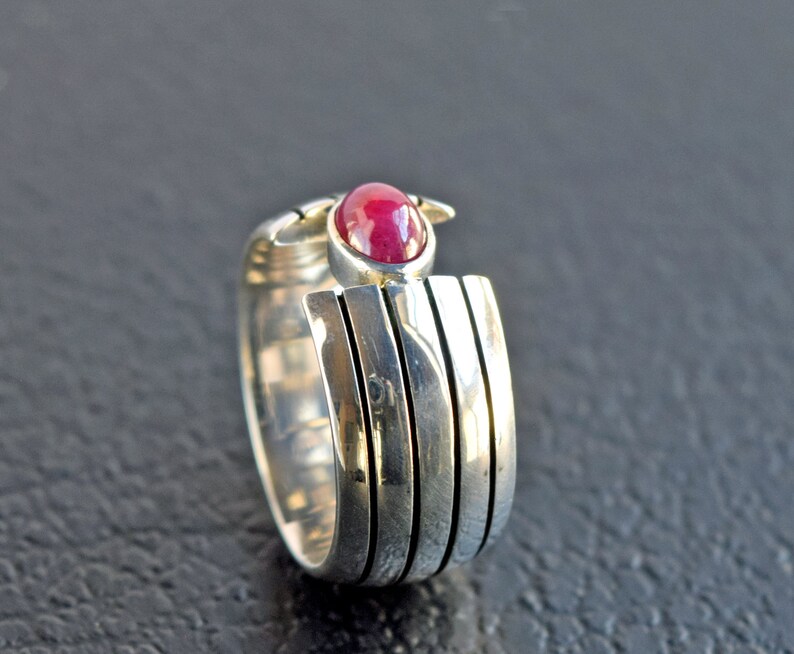 Heavy Ruby Silver Ring - Beautiful Minimalist Silver Ruby Ring - Unique ...
