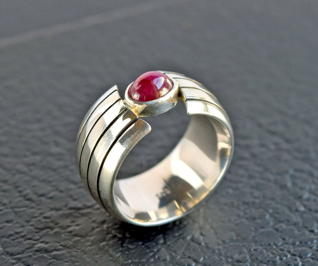 Heavy Ruby Silver Ring Beautiful Minimalist Silver Ruby Ring Unique ...
