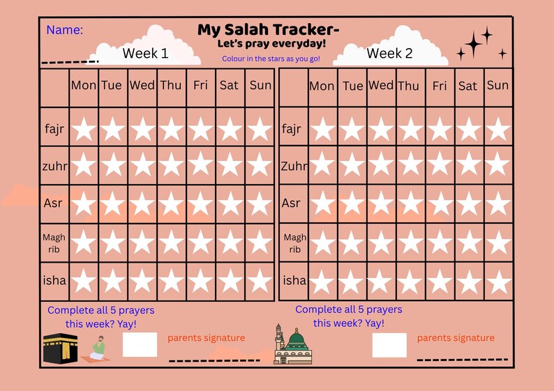 Printable Salah Tracker – Kids' Daily Prayer Checklist (PDF) - Etsy