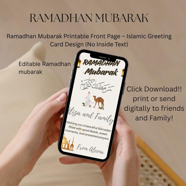Ramadan Mubarak Printable | Modern Islamic Card | Editable Digital ...