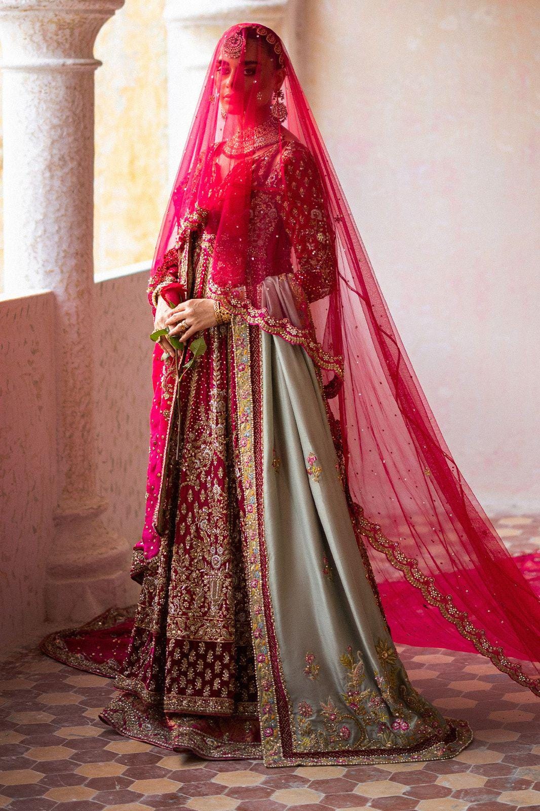 Pink-red Long Trail Wedding Dupatta, Bridal Dupatta, Scarf, Veil ...