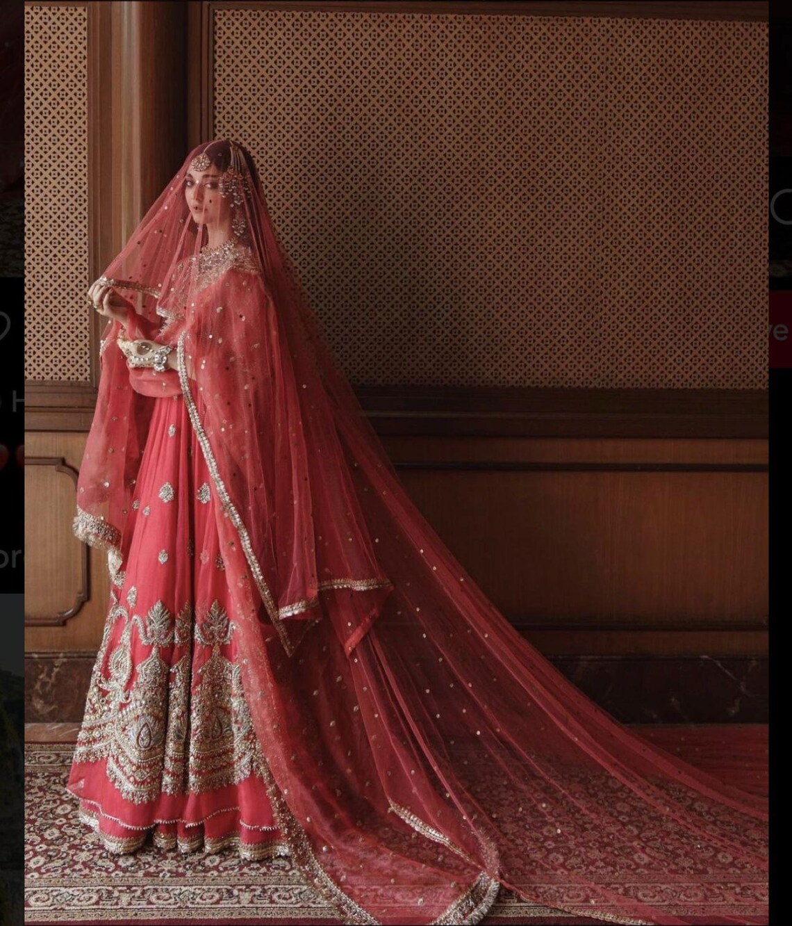 Pakistani Indian Bride Veil, Red Long Trail Wedding Dupatta, Bridal ...