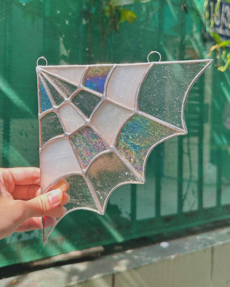 Spiderweb Corner Stained Glass, Halloween Suncatcher, Gothic Stained ...