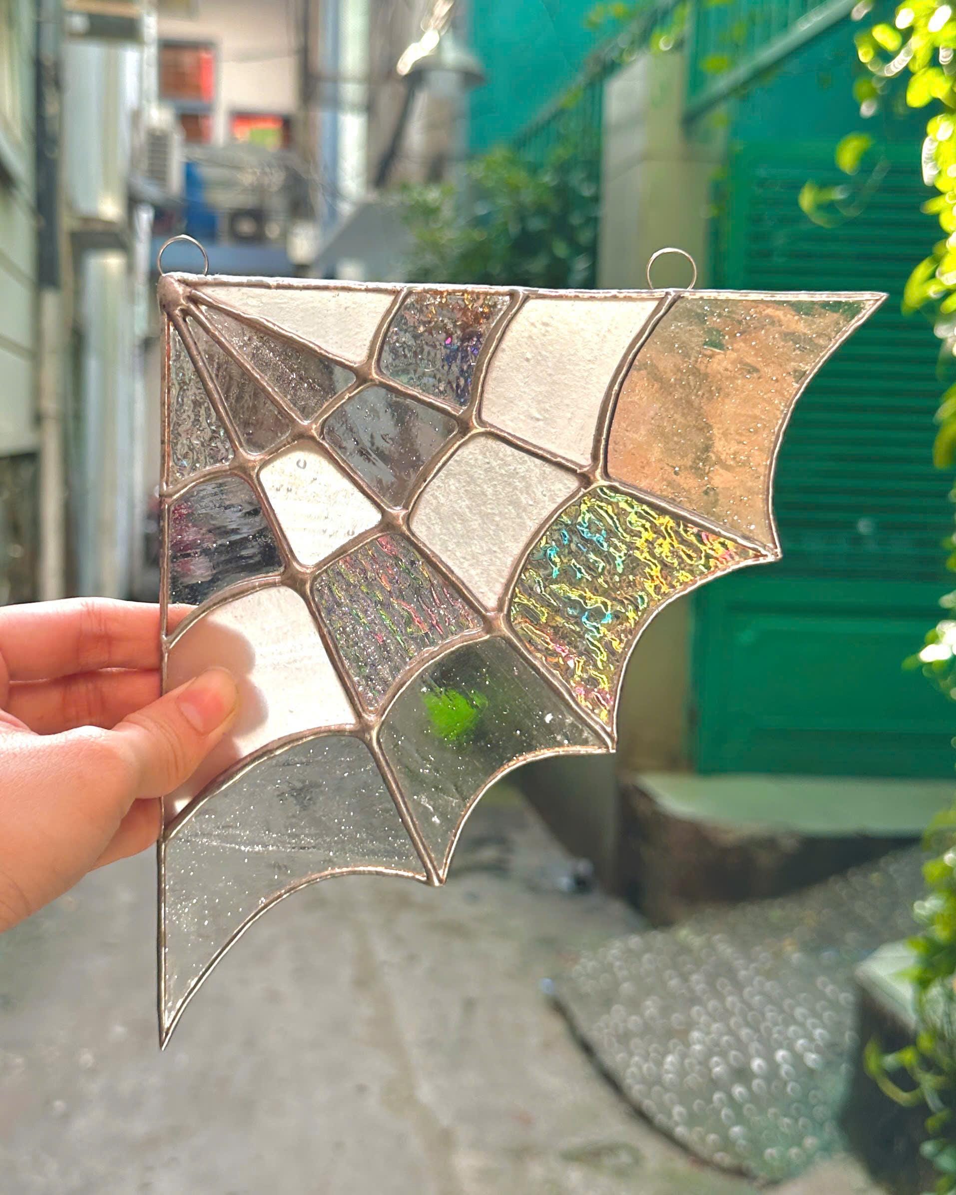 Spiderweb Corner Stained Glass, Halloween Suncatcher, Gothic Stained ...