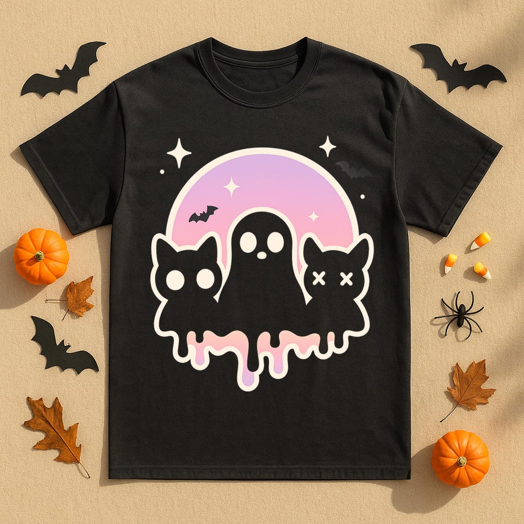 Ghost Halloween Shirt: Pastel Goth Cats, Dripping Arch Tee - Etsy