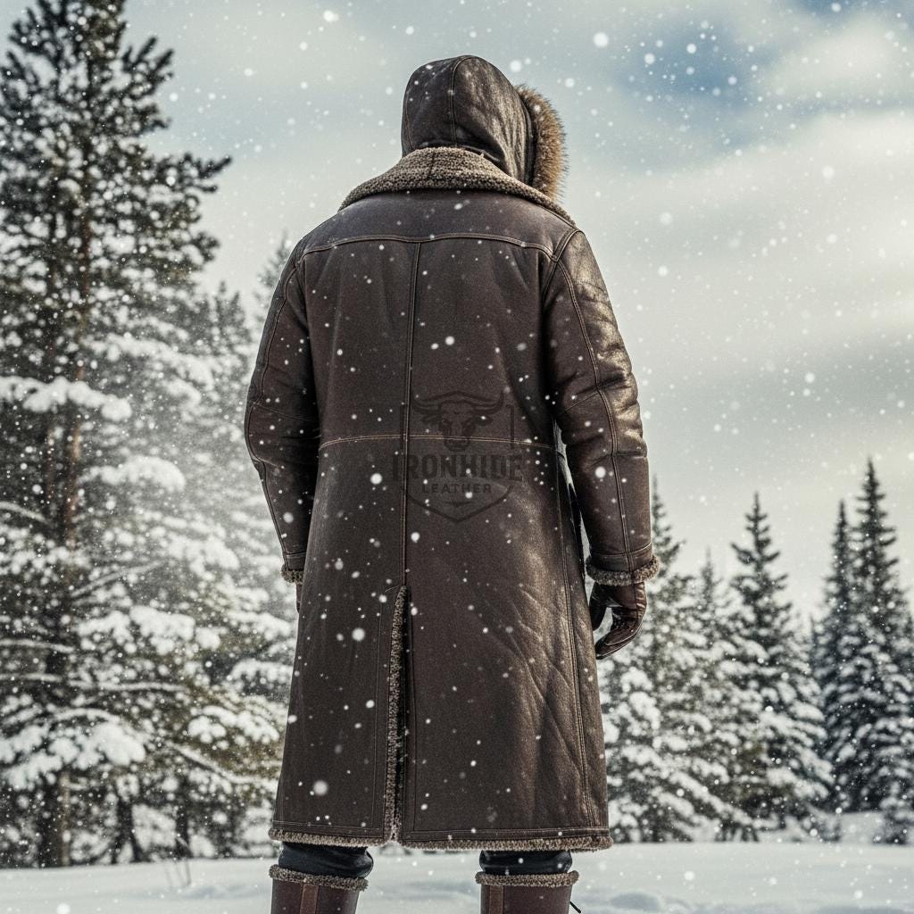 Handmade Men’s Shearling Leather Winter Coat Set | Genuine Brown Duster ...
