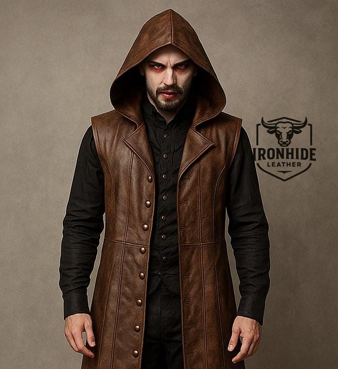 Custom Made Brown Leather Cosplay Long Coat | Classic Medieval ...