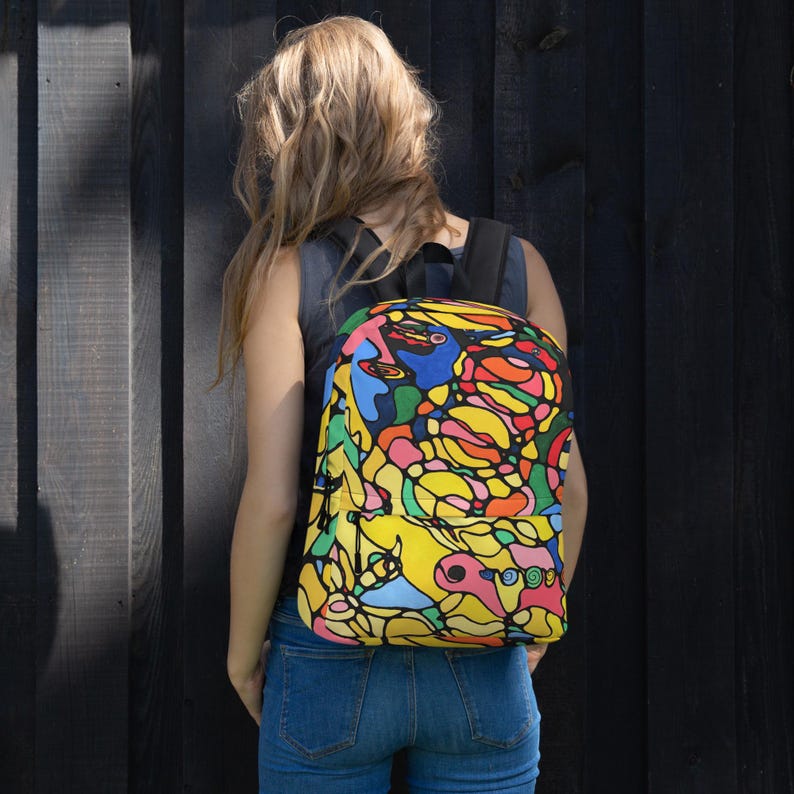 Neurographic Art Backpack, Cosmic Abstract Laptop Bag, Colorful Art ...
