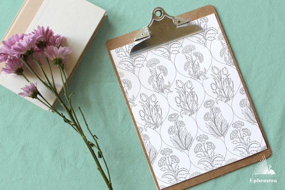 Ogee Floral Repeat Pattern Line Art Printable Pattern - Etsy