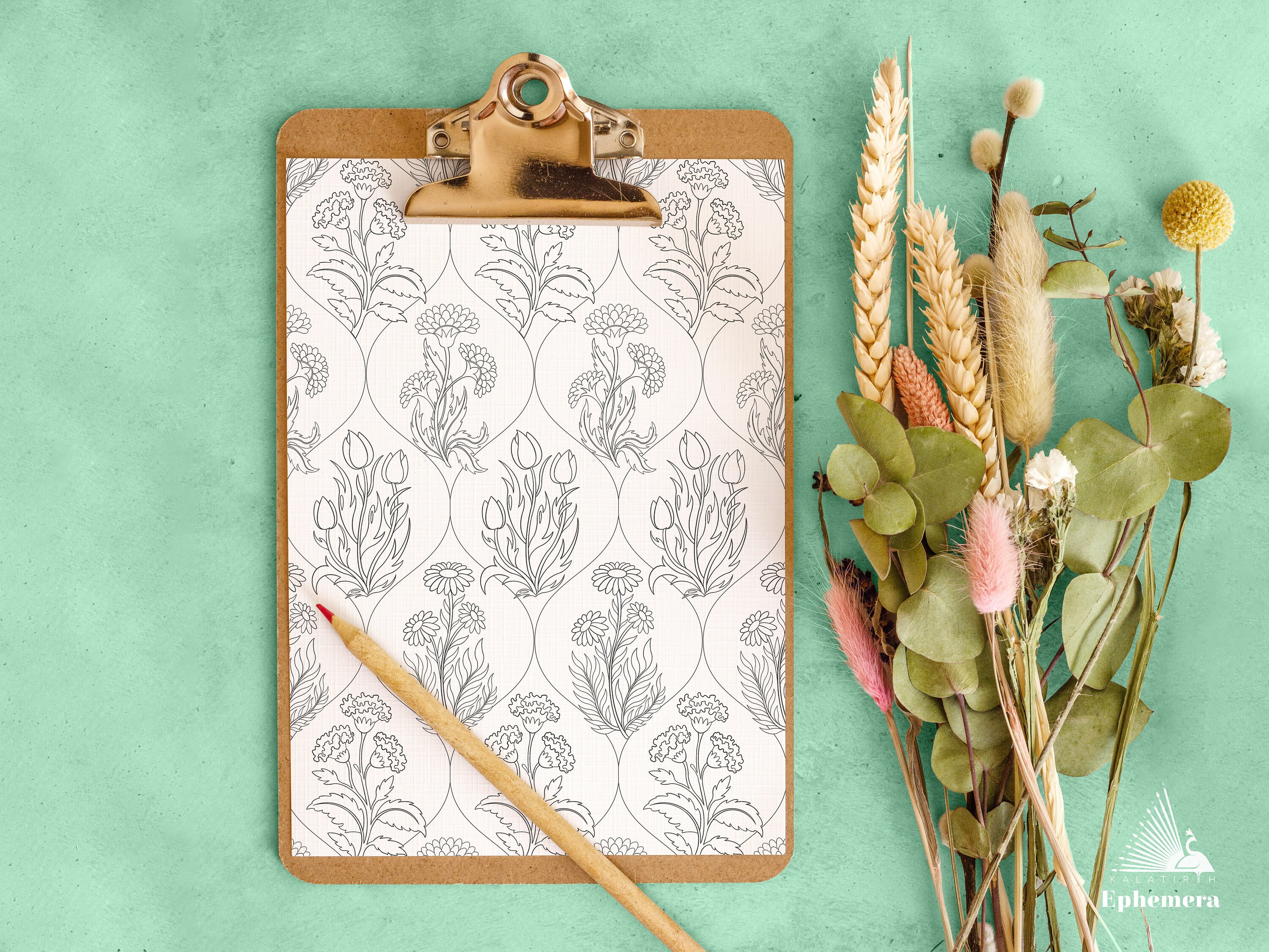 Ogee Floral Repeat Pattern Line Art Printable Pattern - Etsy