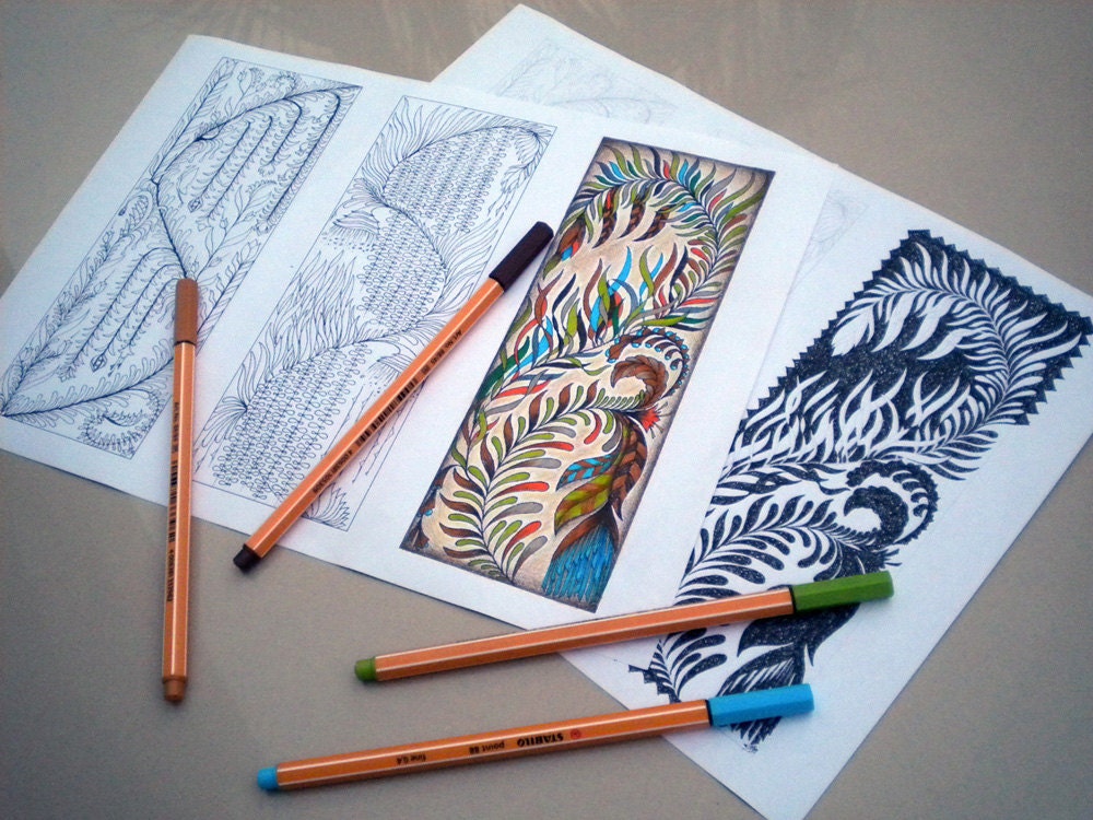 Digital Download Coloring Page Set of 3 Printable Bookmarks / Panels - Etsy