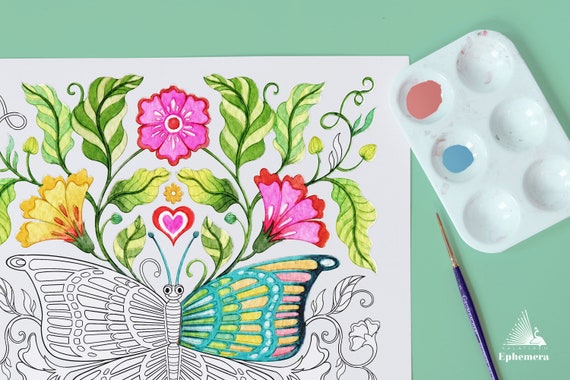 Butterfly Garden Coloring Page Intricate Floral Coloring Page - Etsy