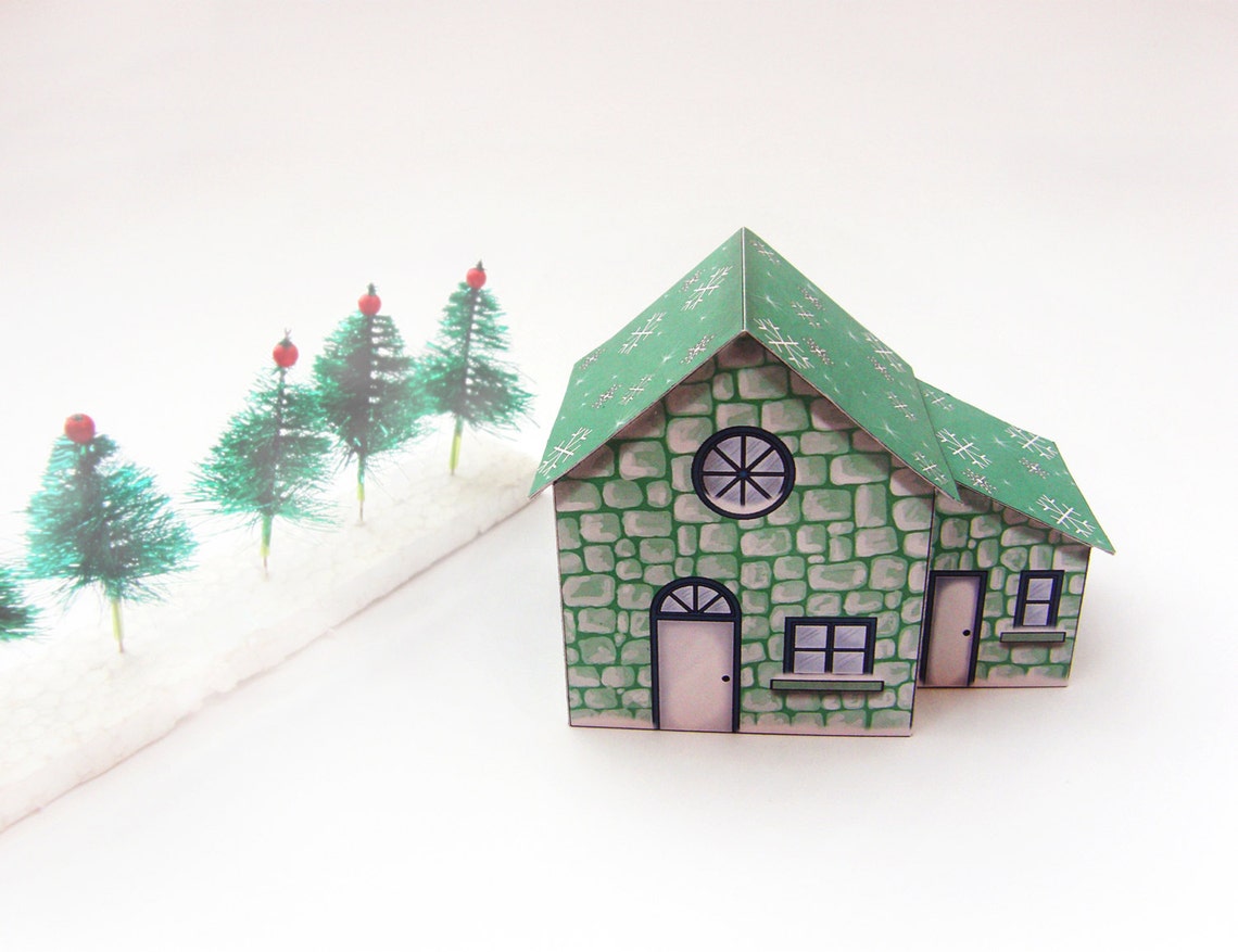 Printable Paper Toy House Printable Green Cottage Decor DIY | Etsy