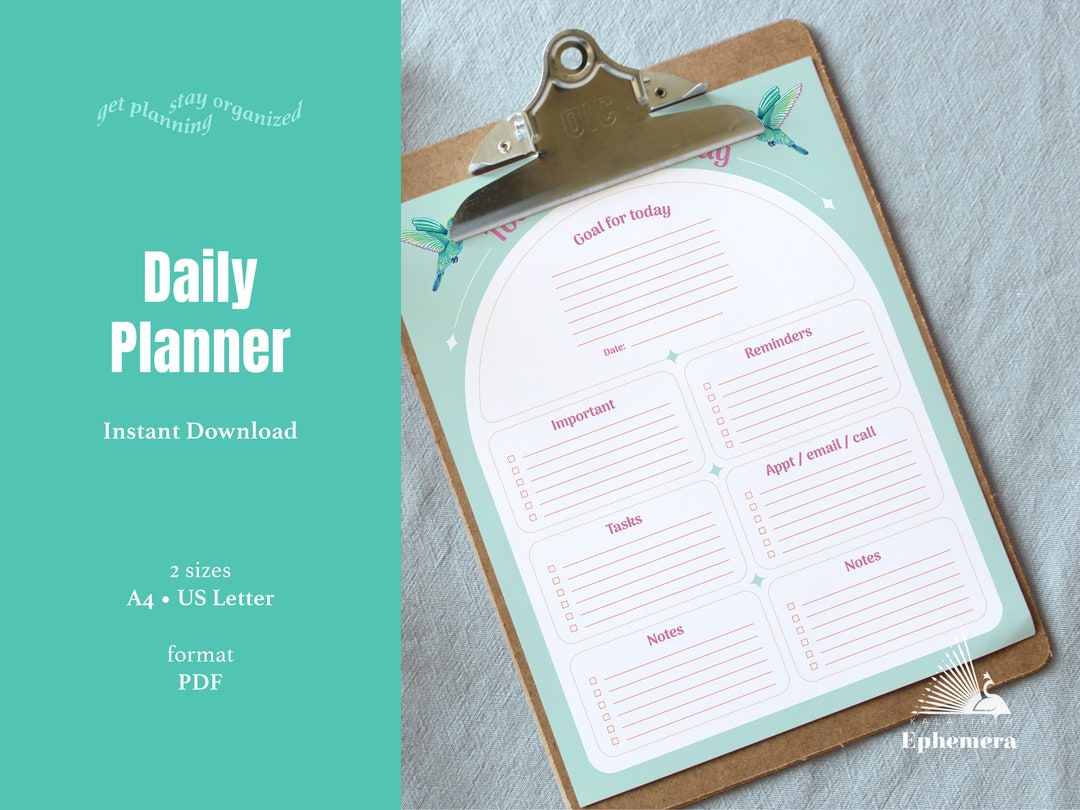 Planificador diario de colibrí Plantilla imprimible digital - Etsy España