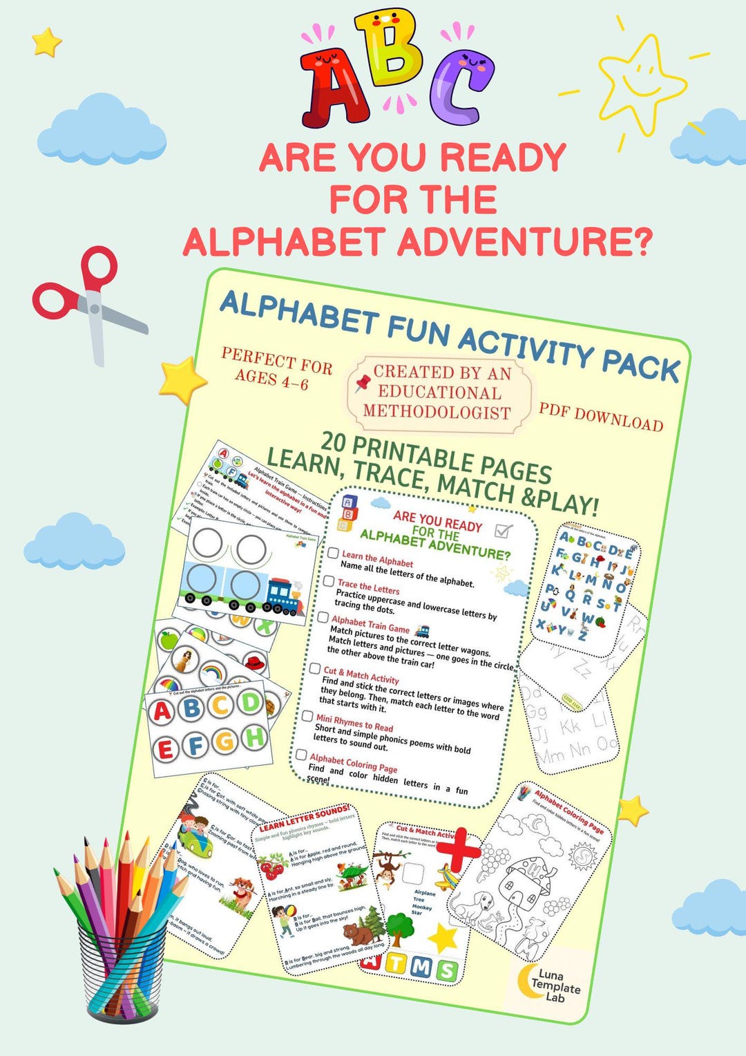 Alphabet Activity Preschool Printable Letter Tracing Cut and Glue ...