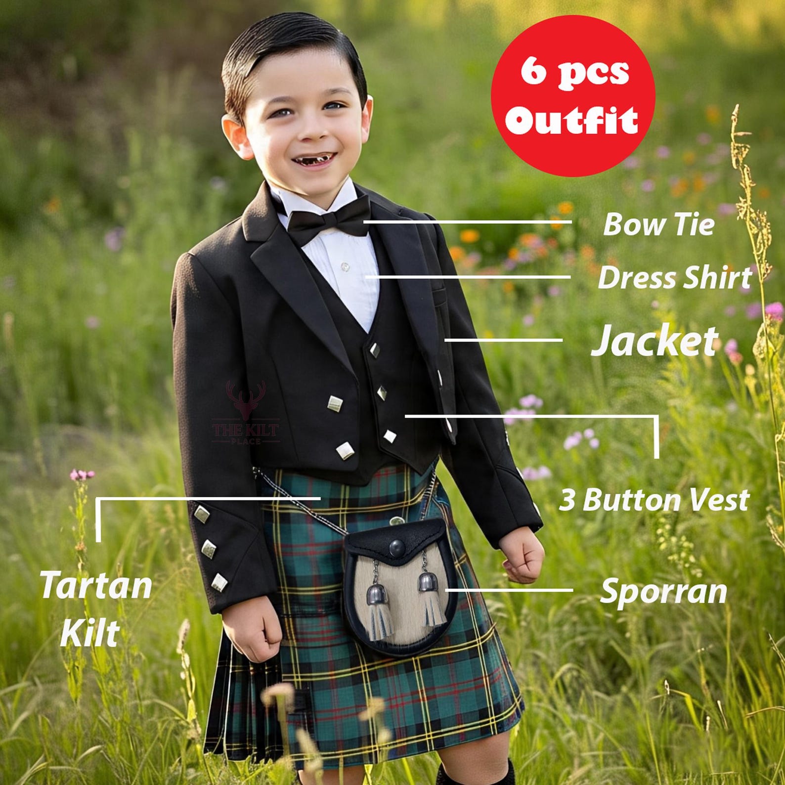 Custom Kids Scottish Kilt Outfit: Boys 6-piece Prince Charlie Suit ...