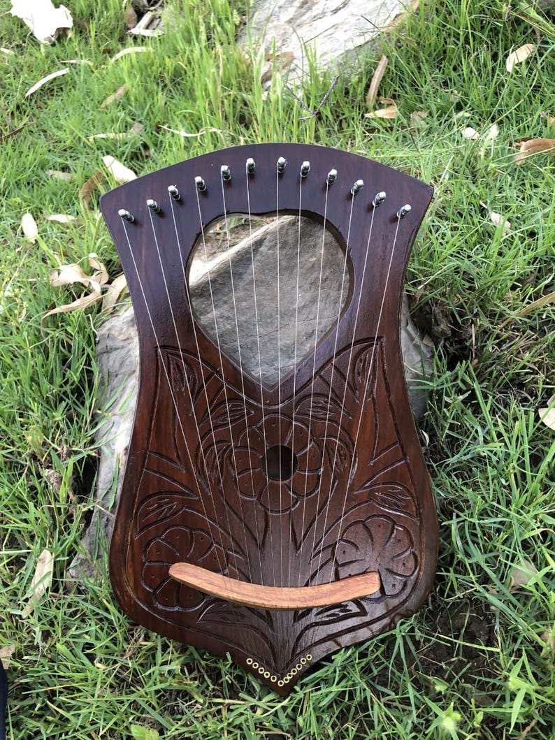 Heart Flower 12-string Lyre Harp – Handmade Premium Wooden Harp With ...