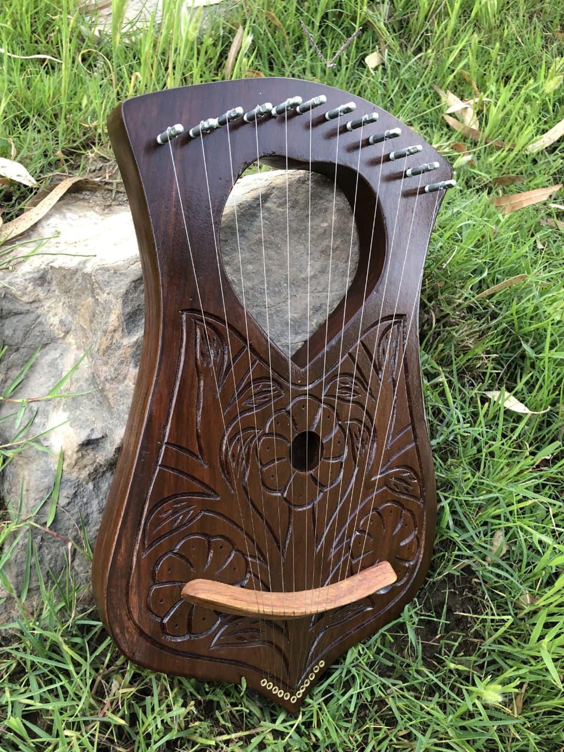 Heart Flower 12-string Lyre Harp – Handmade Premium Wooden Harp With ...