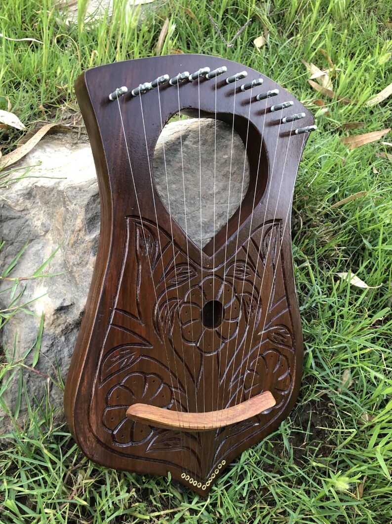 Heart Flower 12-string Lyre Harp – Handmade Premium Wooden Harp With ...