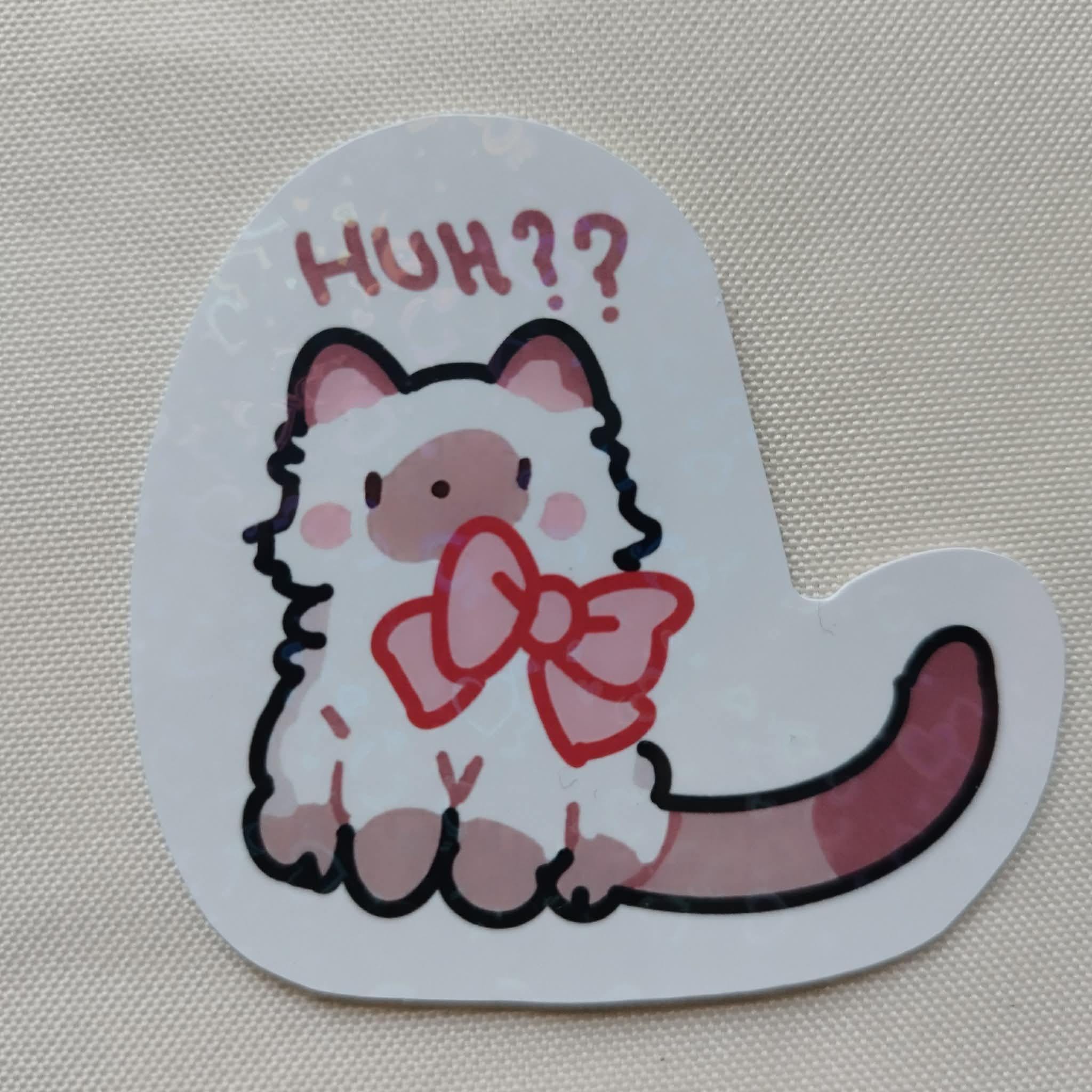 Kawaii Cat Sticker – Pink Bow, "huh??" Text, Laptop Decal - Etsy UK