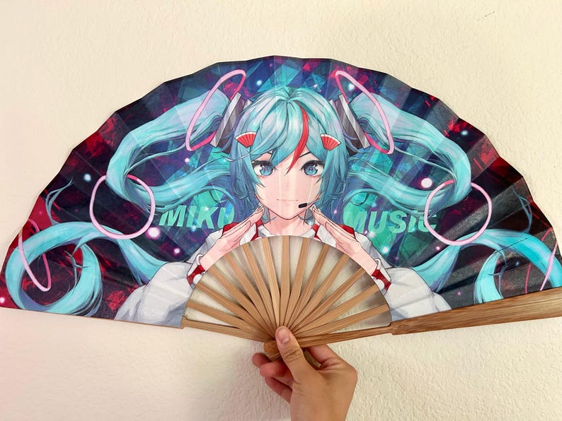 Hatsune Miku Art Fan – Handmade, Spray Printed, Illustrator ...