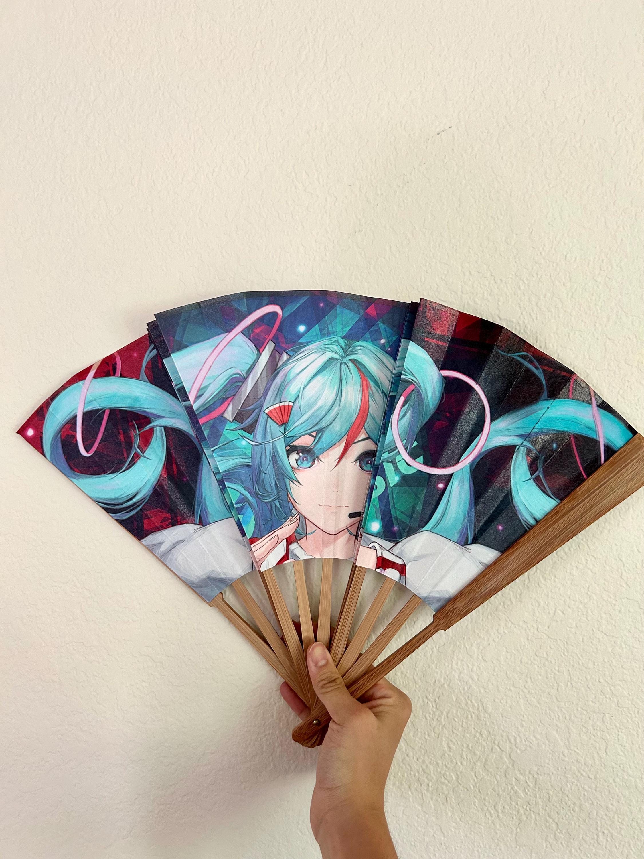 Hatsune Miku Art Fan – Handmade, Spray Printed, Illustrator ...