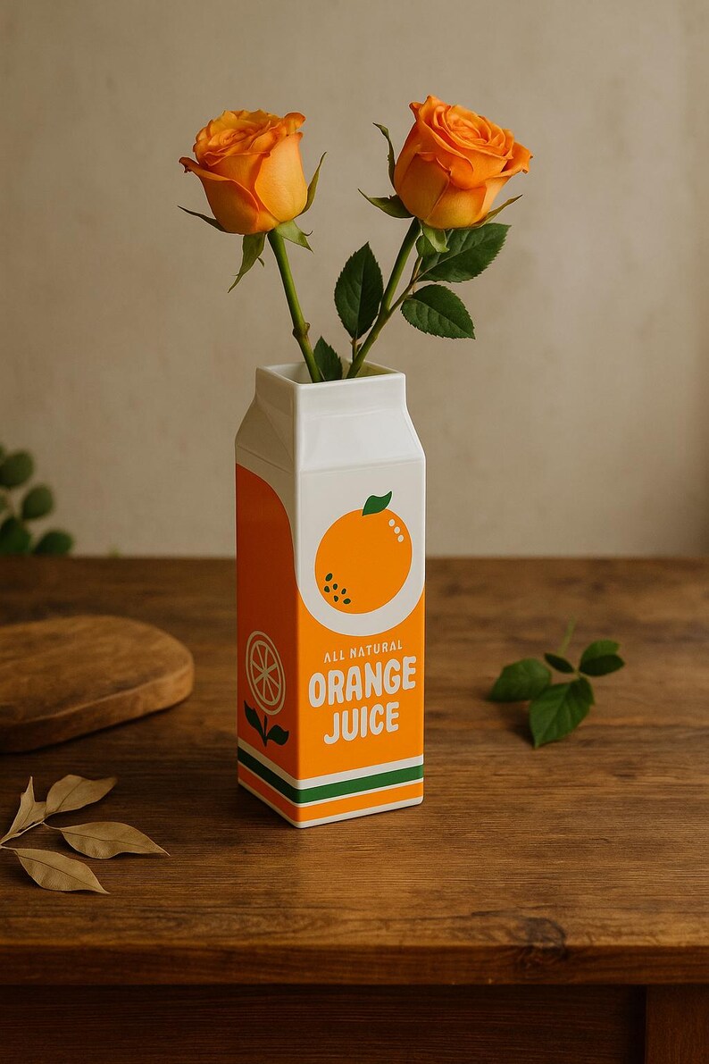 Orange Juice Carton Vase – Quirky Ceramic Fruit-themed Home Full Decor ...