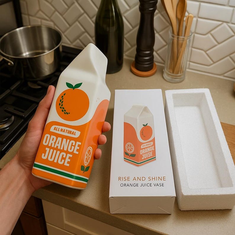Orange Juice Carton Vase Quirky Kitchen Decor - Etsy