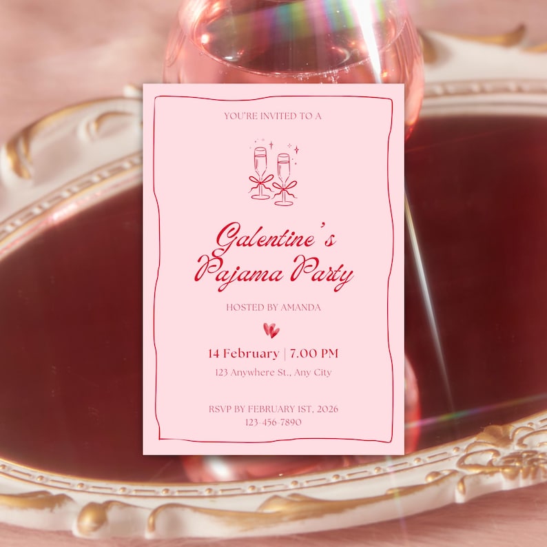 Galentine’s Pajama Party Invitation Template Pink Editable Canva ...
